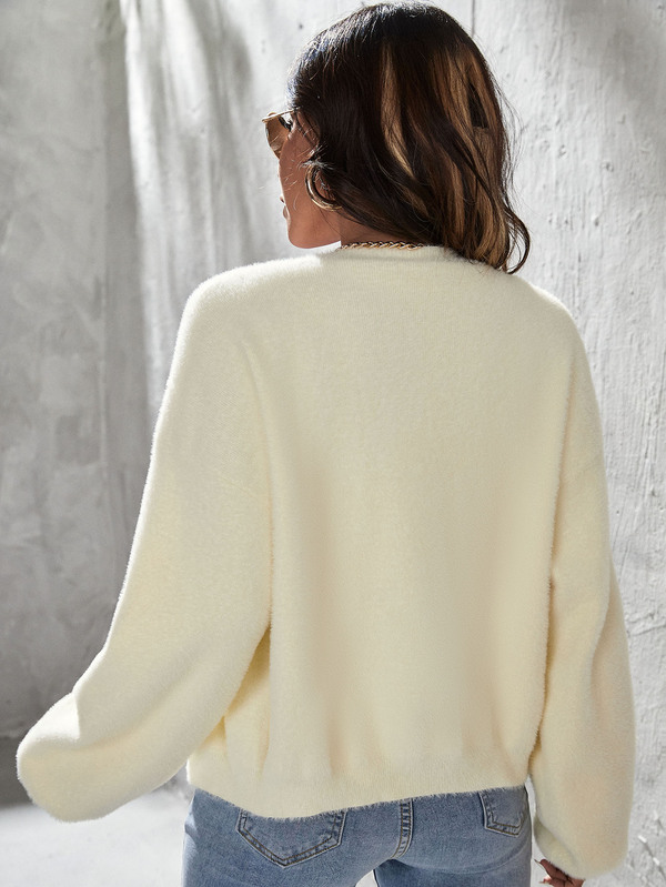 Drop Shoulder Button Front Fuzzy Cardigan | SHEIN USA
