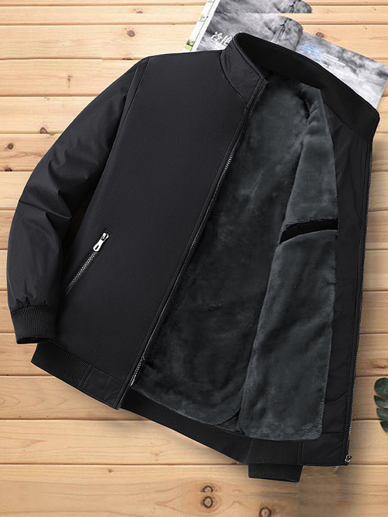 Men Teddy Lined Zipper Jacket