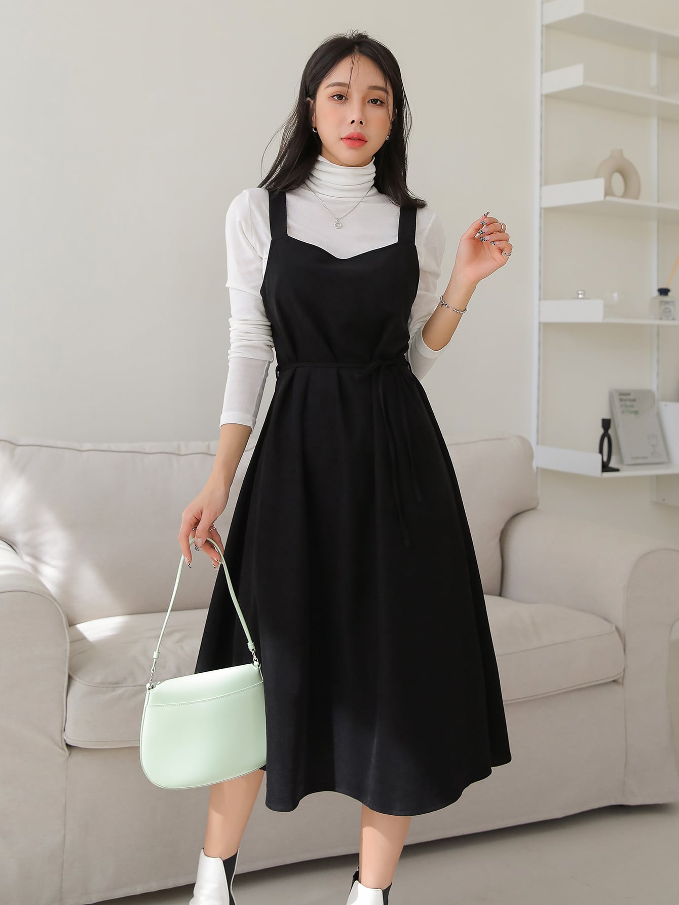 DAZY Solid Belted Pinafore Dress Without Top