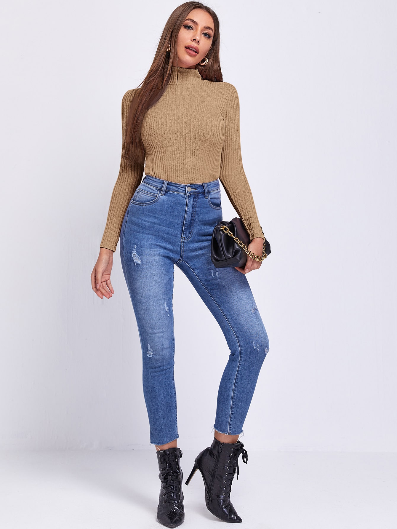 SHEIN Essnce Solid Rib-knit Tee | SHEIN USA