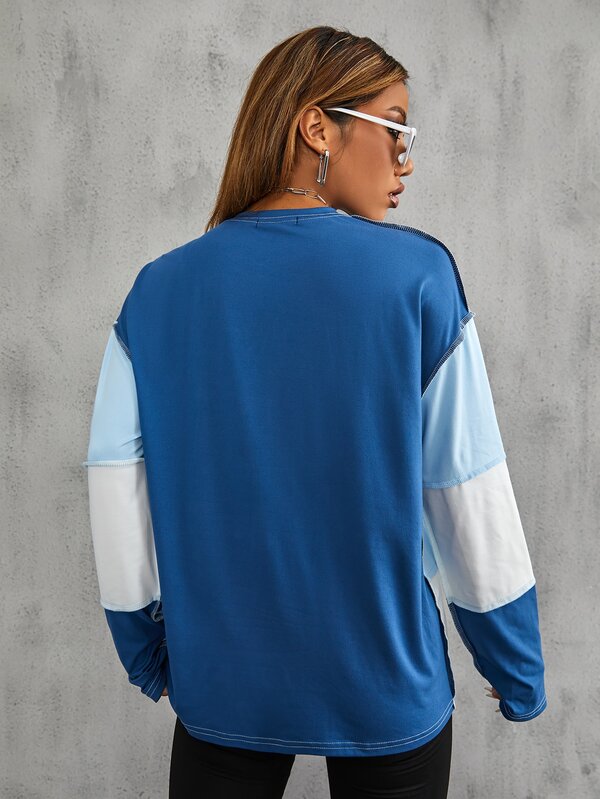Colorblock Seam Detail Tee | SHEIN USA