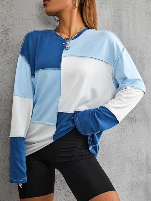 Colorblock Seam Detail Tee | SHEIN USA