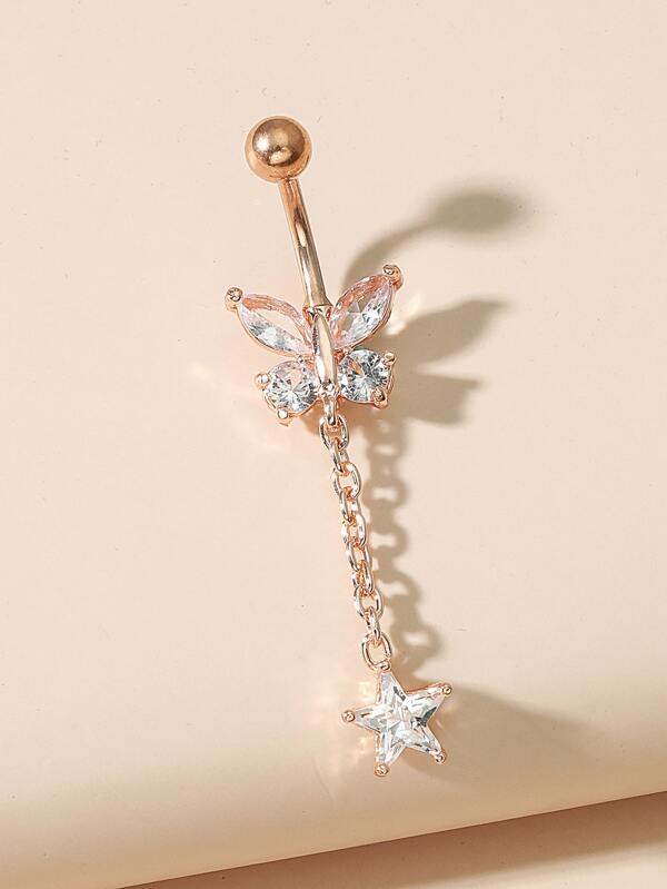 Cubic Zirconia Butterfly Decor Navel Belly Ring Unisex Fashion Punk ...