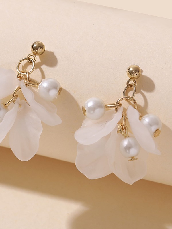 Flower & Faux Pearl Drop Earrings | SHEIN USA