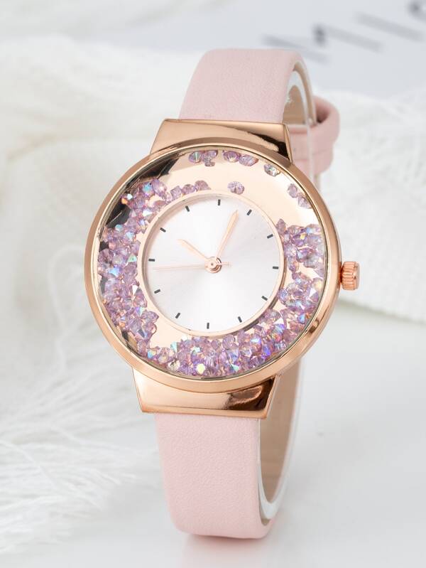 Rhinestone Decor Round Pointer Quartz Watch | SHEIN UK