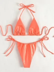 Metallic Micro Triangle Thong Bikini | SHEIN USA