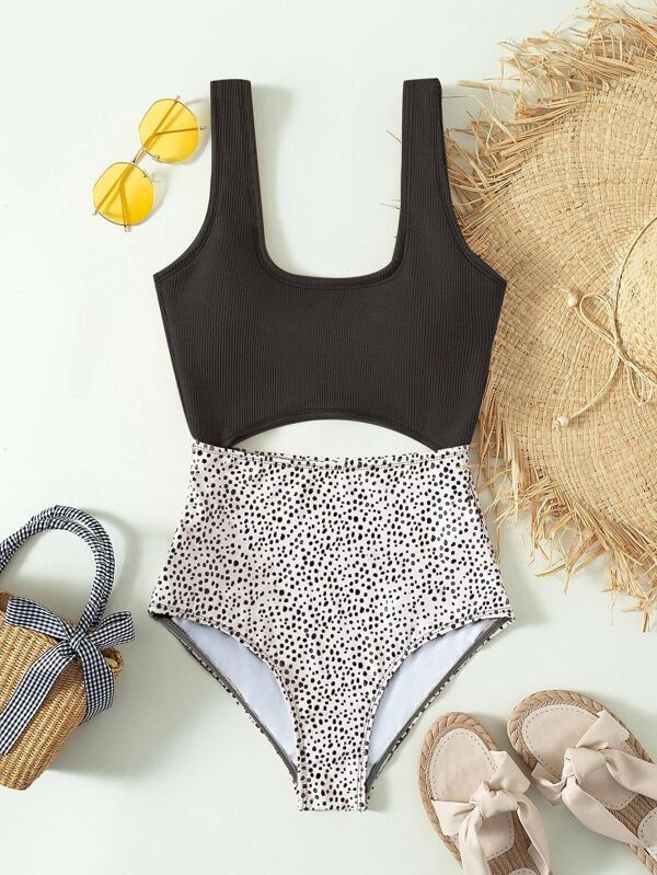 SHEIN Swim Vcay Dalmatian Cut-out One Piece Swimsuit | SHEIN USA