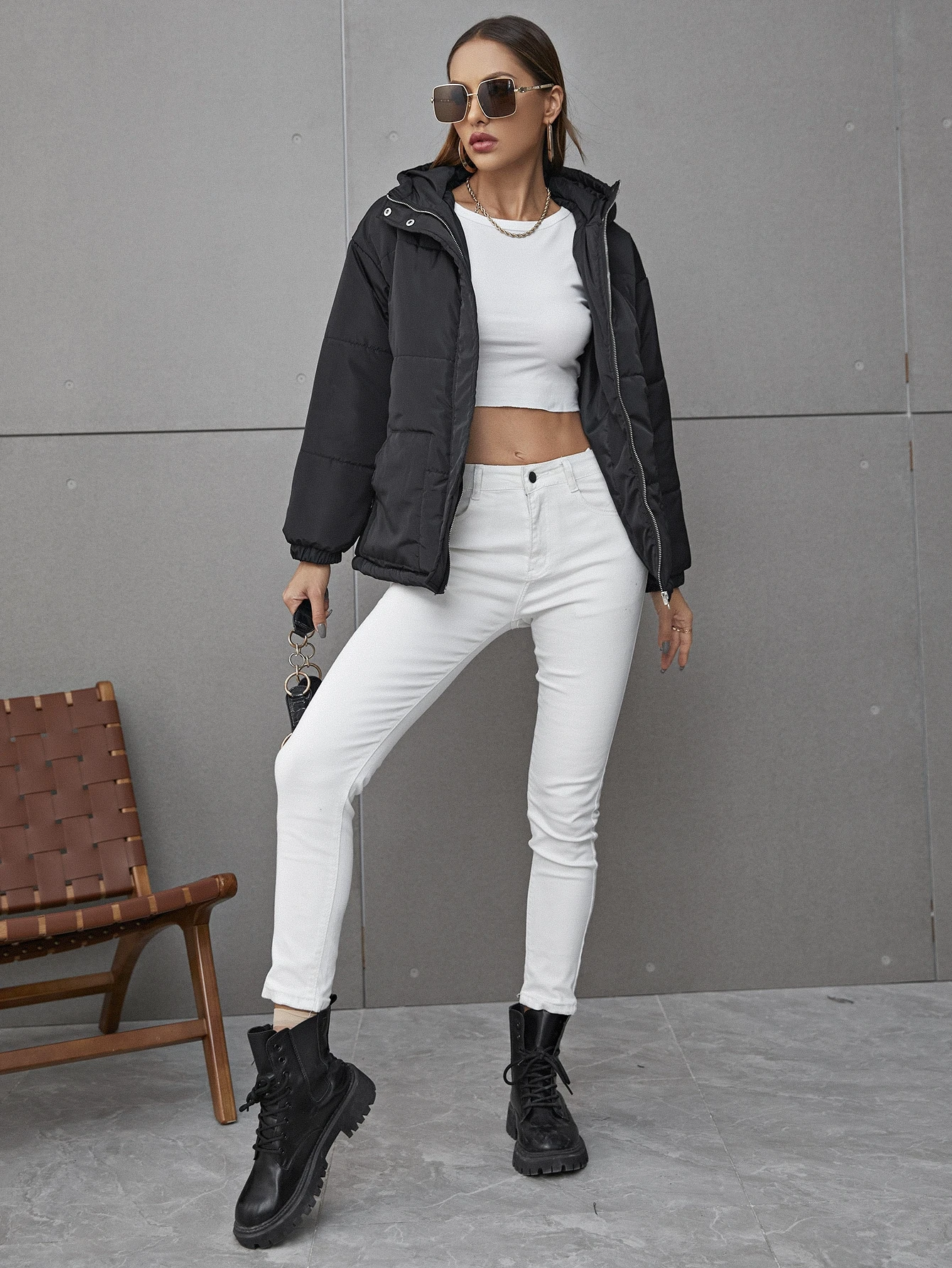 Slant Pockets Hooded Belted Puffer Coat Shein Uk