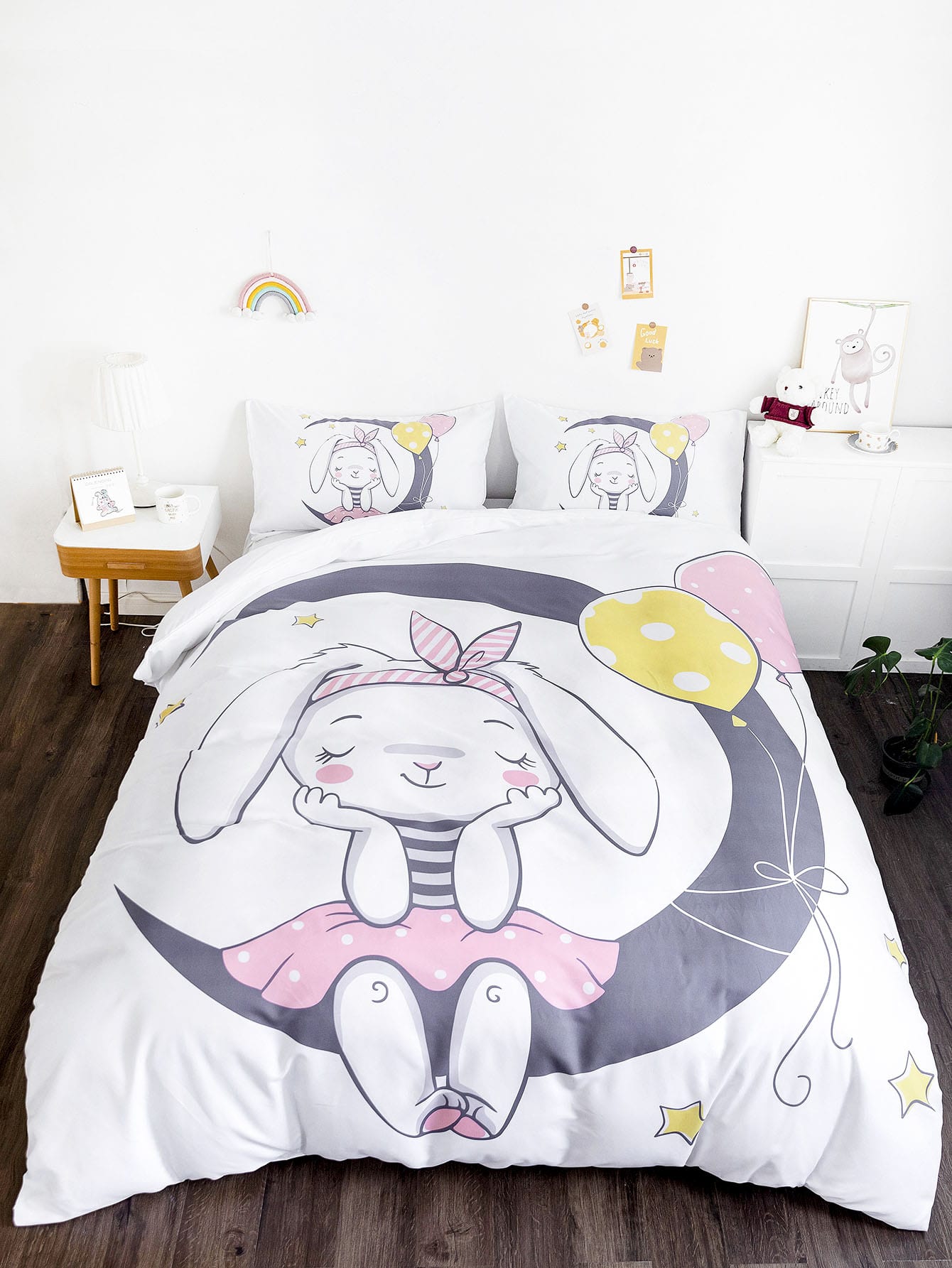 Set colcha sin relleno con estampado de conejo de dibujos animados