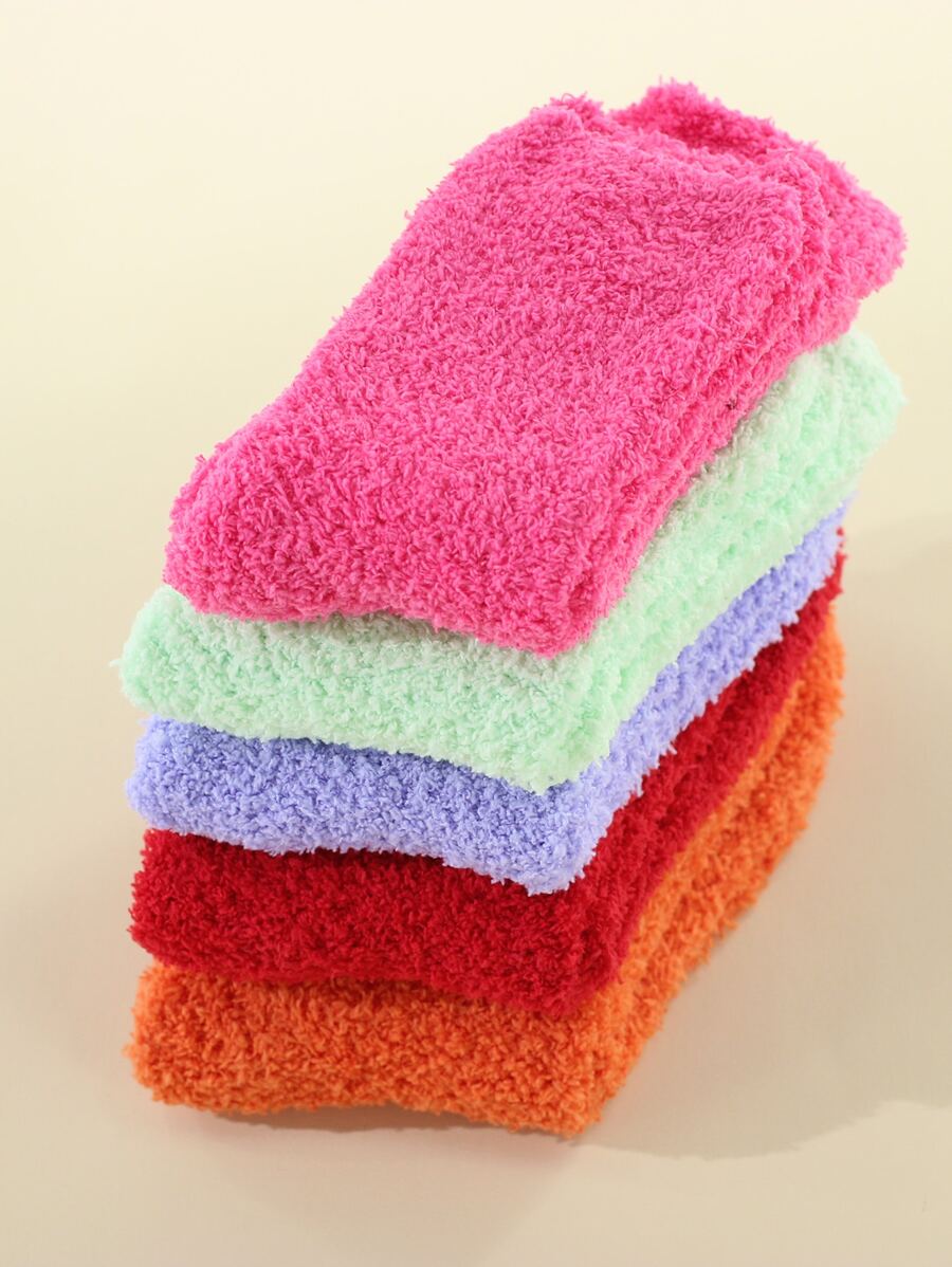 5pairs Solid Fluffy Socks | SHEIN UK