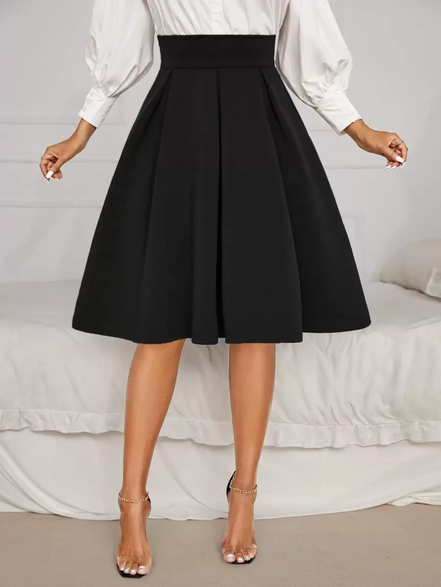 SHEIN Privé Solid High Waist Flared Skirt | SHEIN USA