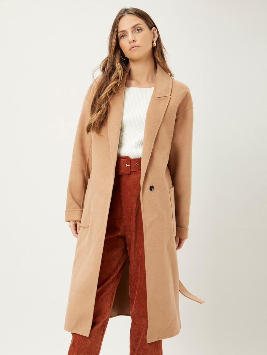 SHEIN Unity Wool Blend Belted Overcoat | SHEIN USA