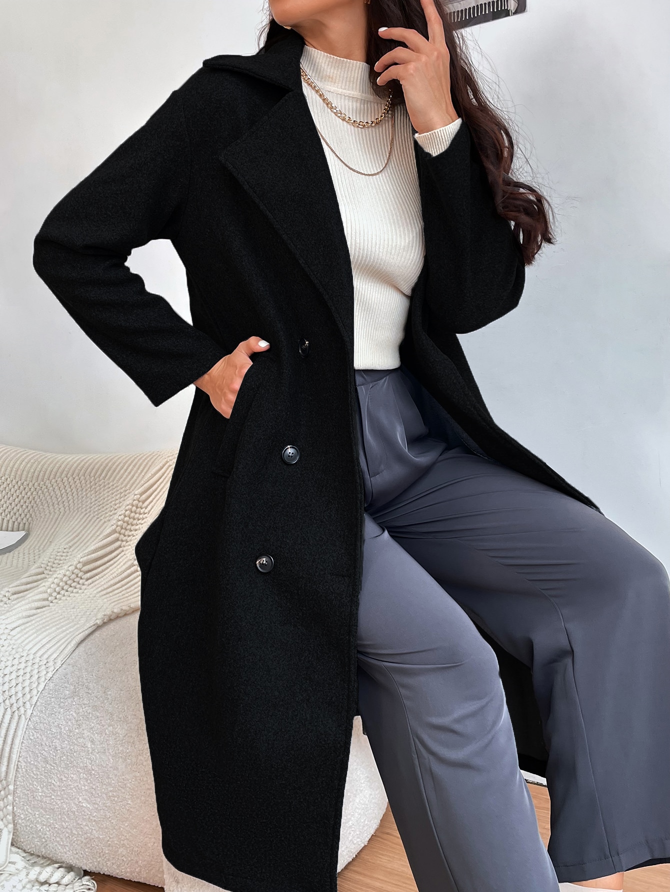 Double Breasted Slant Pocket Overcoat | SHEIN USA