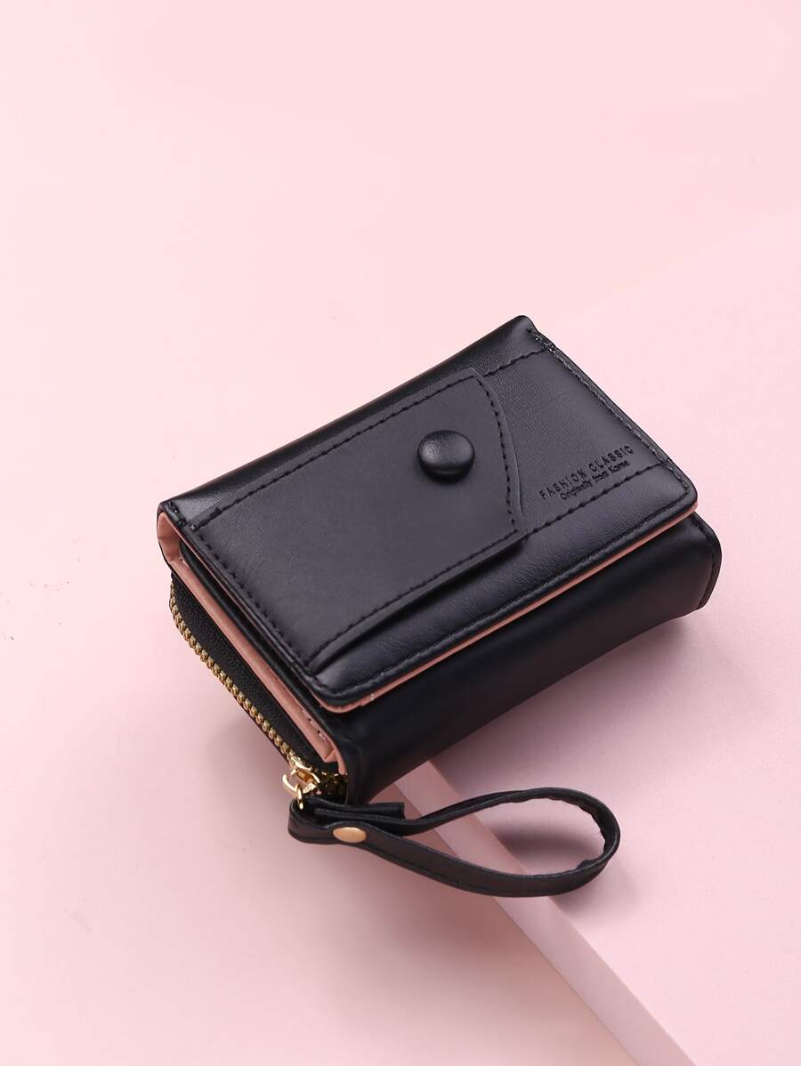 Minimalist Fold Small Wallet Pocket Wallet Small Purse Zipper Tri-Fold ...
