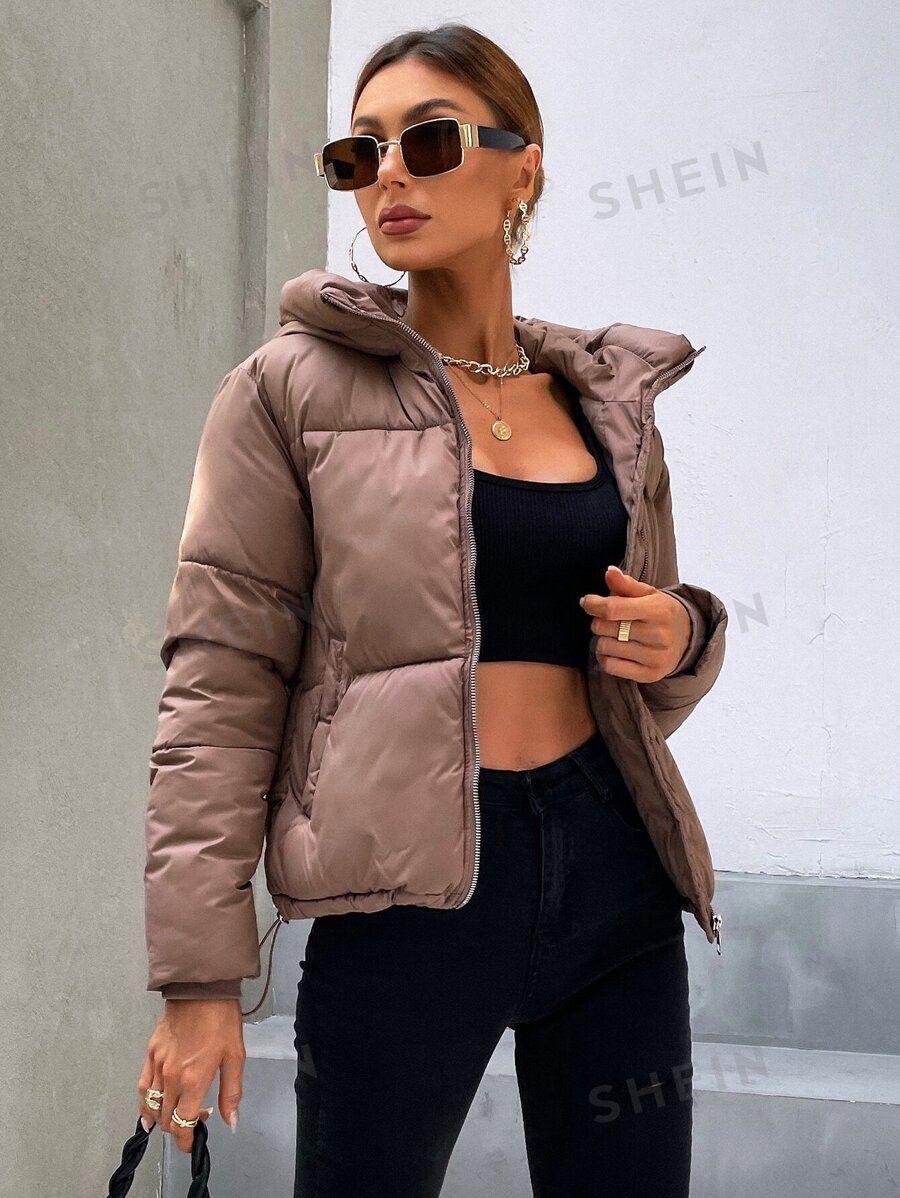 SHEIN Essnce Zip Up Hooded Puffer Coat | SHEIN UK