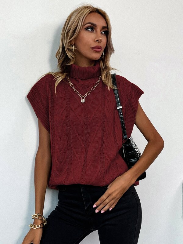 SHEIN Essnce Solid Turtleneck Knit Top | SHEIN USA