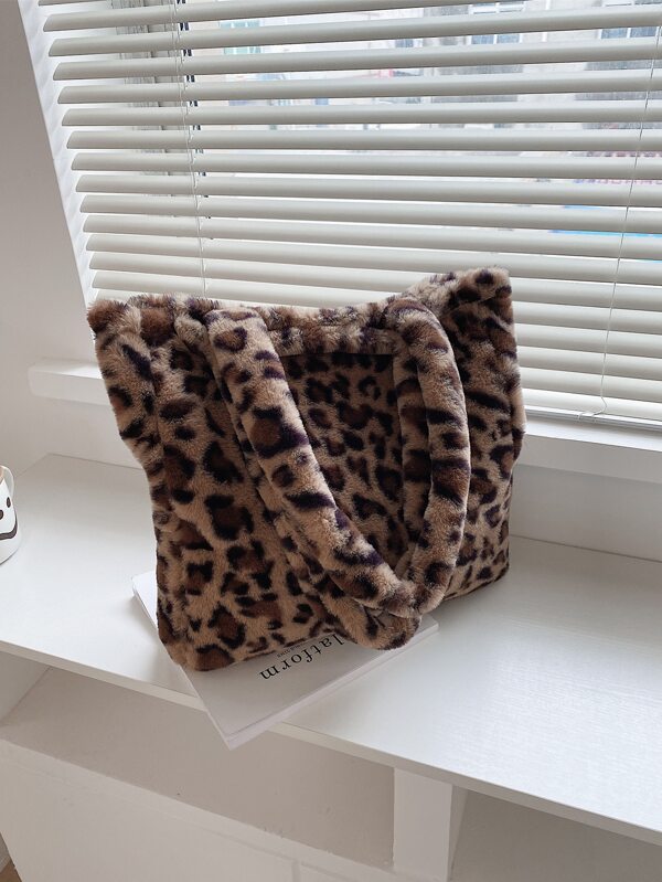 Fuzzy, Soft, Plush, Fluffy Leopard Fluffy Tote Bag For Girls, Women ...