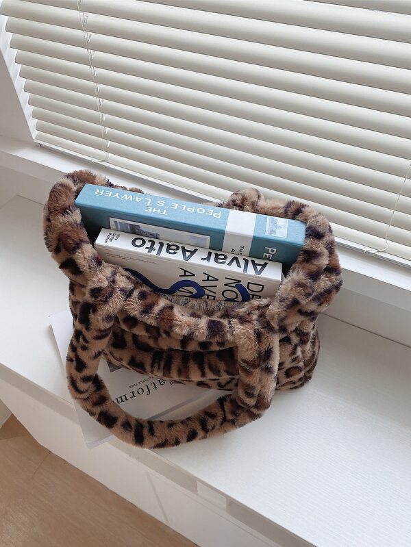 Fuzzy, Soft, Plush, Fluffy Leopard Fluffy Tote Bag For Girls, Women ...