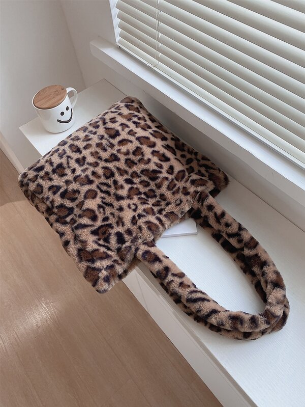 Fuzzy, Soft, Plush, Fluffy Leopard Fluffy Tote Bag For Girls, Women ...