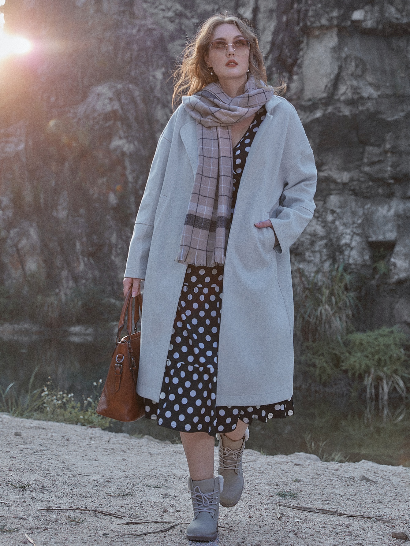 Plus Slant Pocket Lapel Neck Overcoat | SHEIN USA