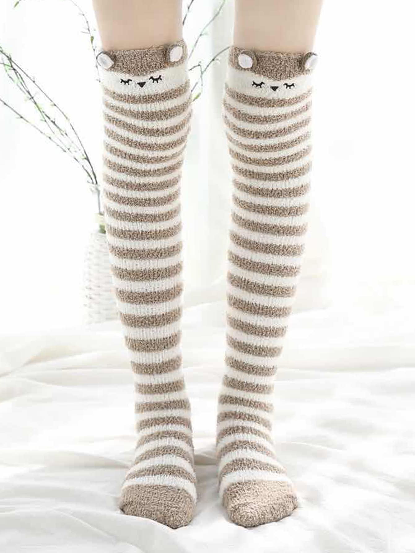 Cartoon Fuzzy Over The Knee Socks
