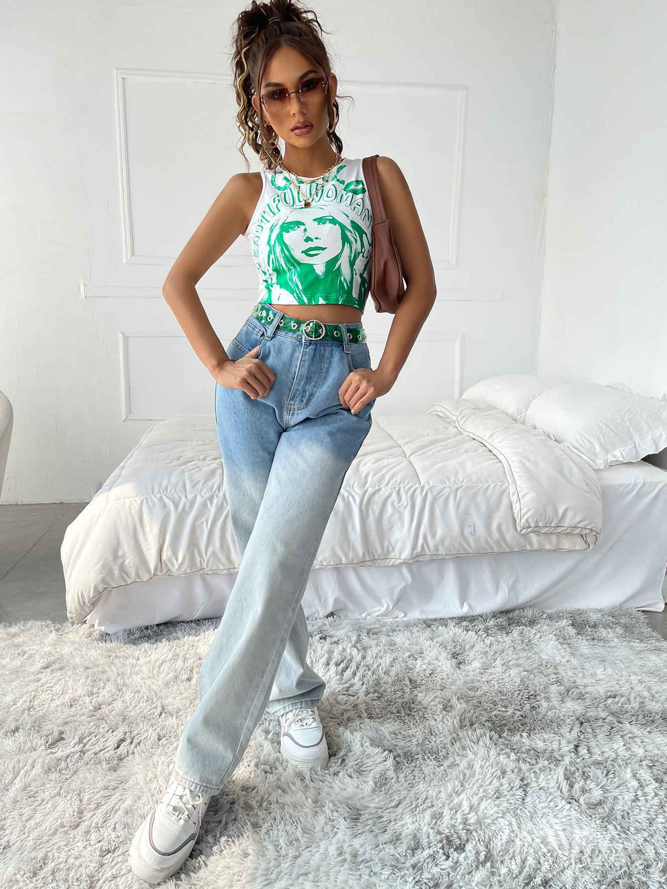 SHEIN 90s Letter & Figure Pattern Crop Tank Top | SHEIN UK