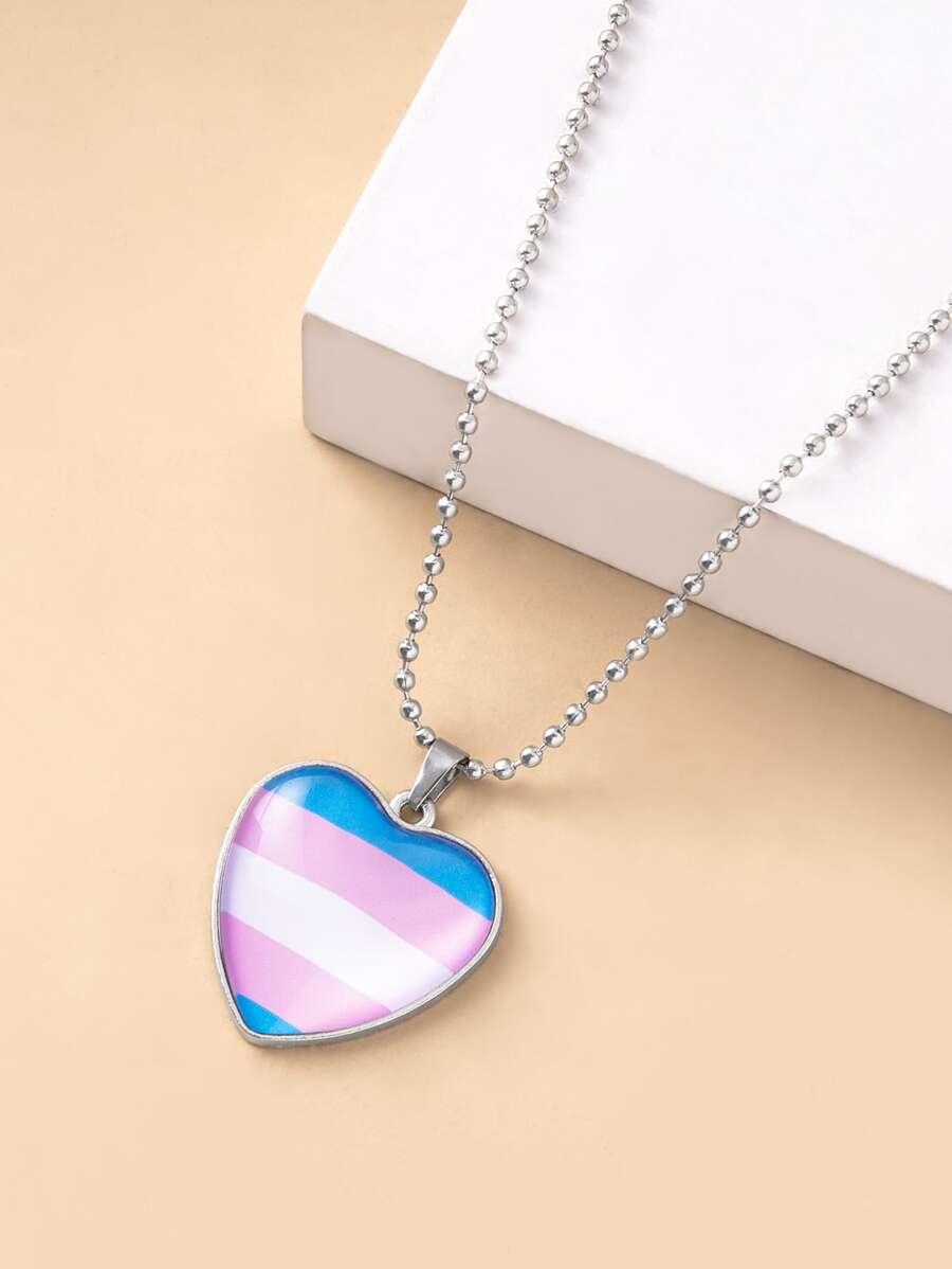 Trans Pride Flag Heart Pendant Necklace | SHEIN USA