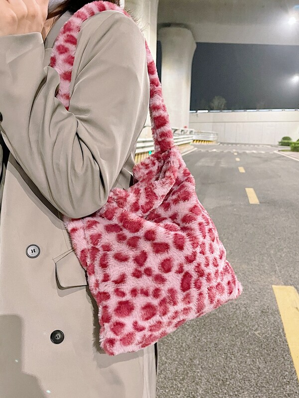 Leopard Graphic Fluffy Square Bag | SHEIN USA