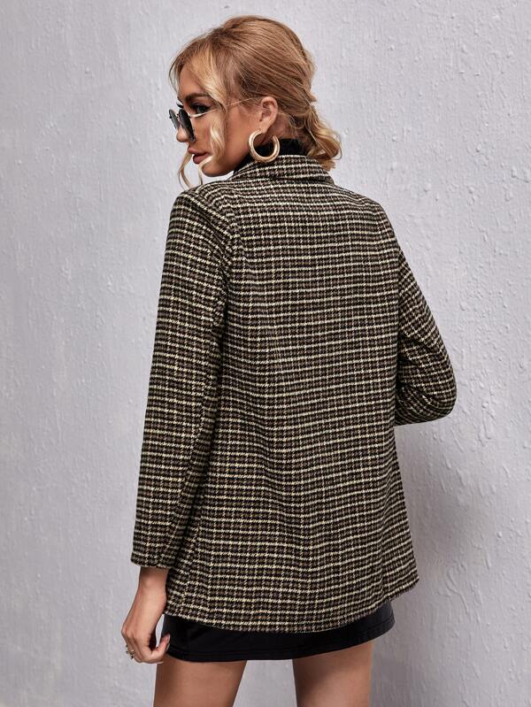 SHEIN Clasi Wool-mix Houndstooth & Plaid Double Breasted Blazer | SHEIN UK