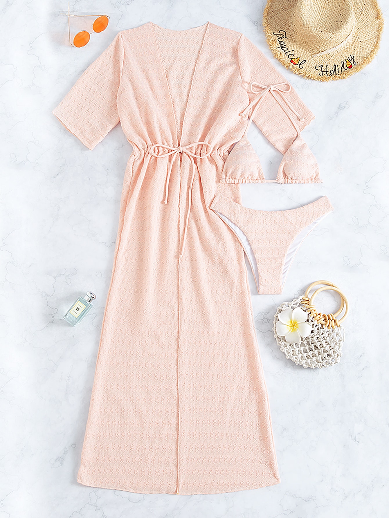 Textured Micro Triangle Bikini Swimsuit & Kimono | SHEIN USA