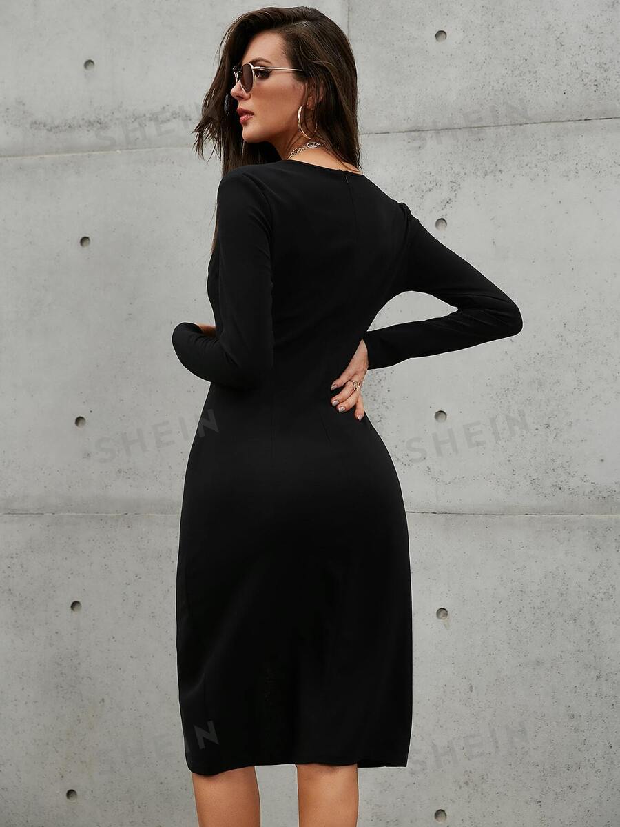 SHEIN Privé Button Detail Wrap Dress | SHEIN UK