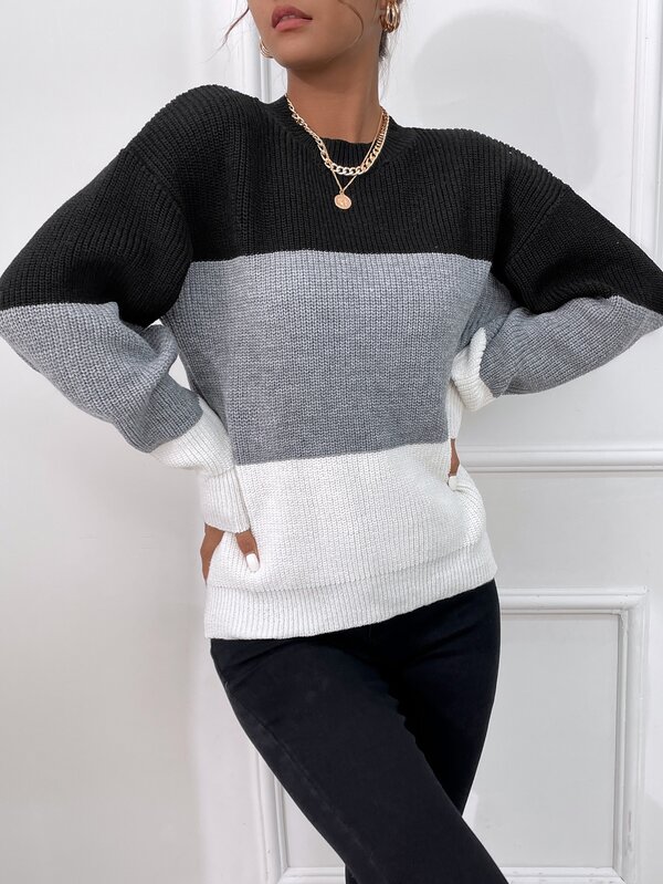 Color Block Drop Shoulder Sweater | SHEIN USA