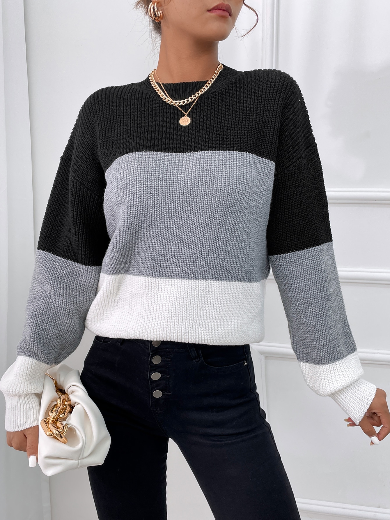 Color Block Drop Shoulder Sweater | SHEIN USA