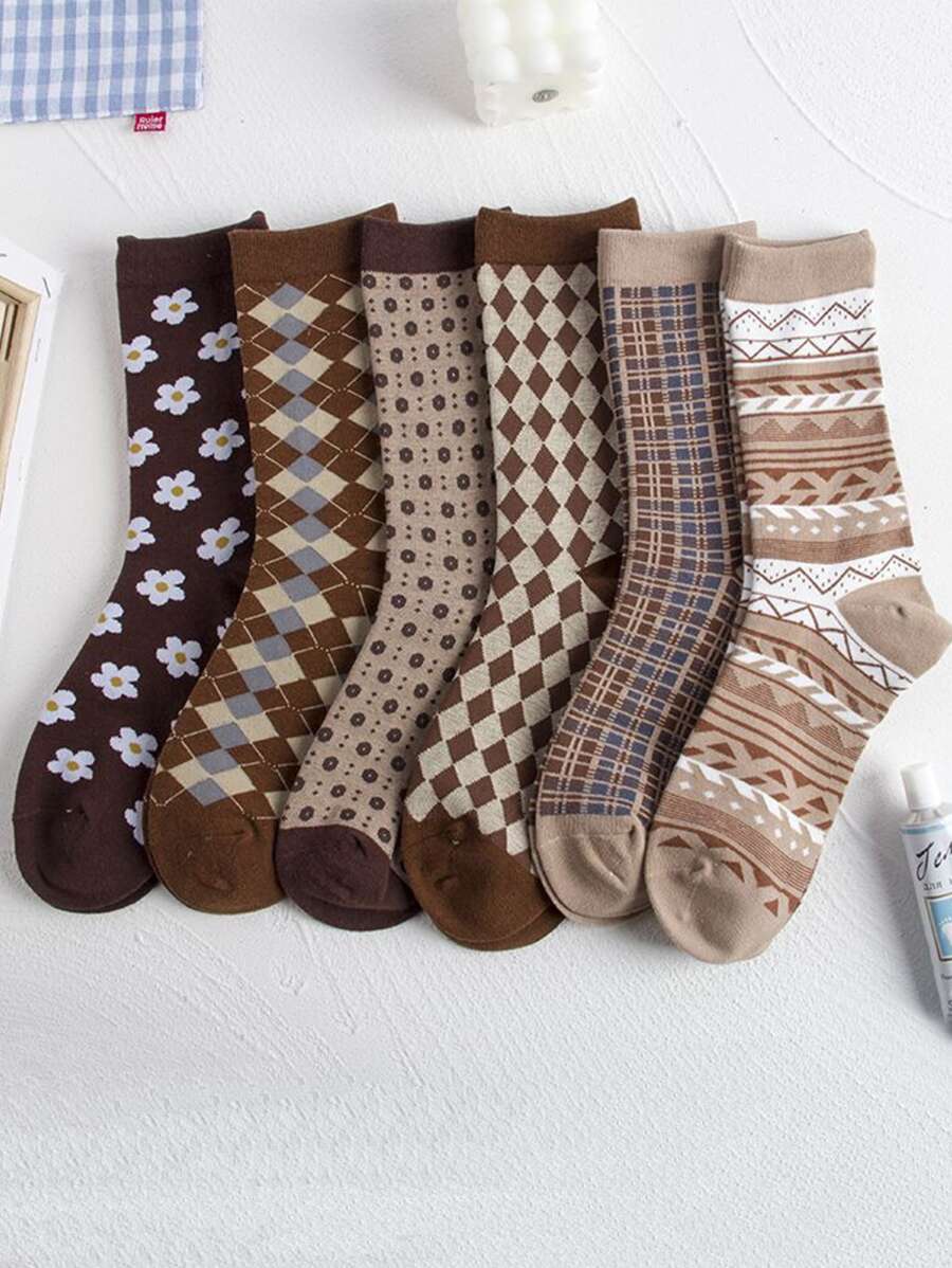 6pairs Flower Print Crew Socks | SHEIN USA