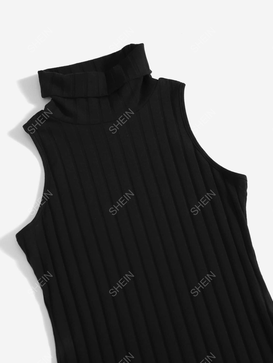SHEIN Essnce Plus Solid High Neck Ribbed Knit Dress | SHEIN UK
