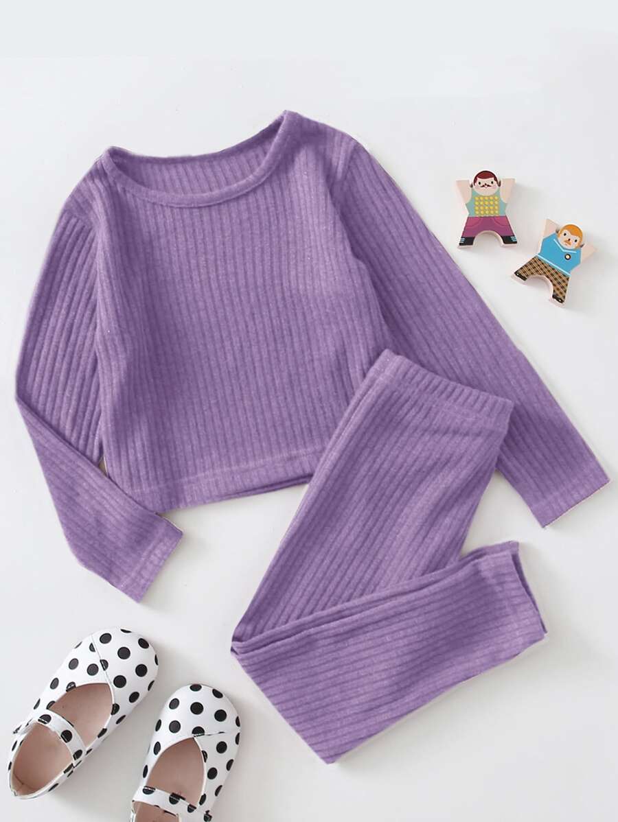 Toddler Girls Solid Rib-knit Tee And Pants | SHEIN USA