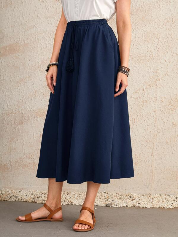 EMERY ROSE Drawstring Waisted Solid Flared Skirt | SHEIN EUR