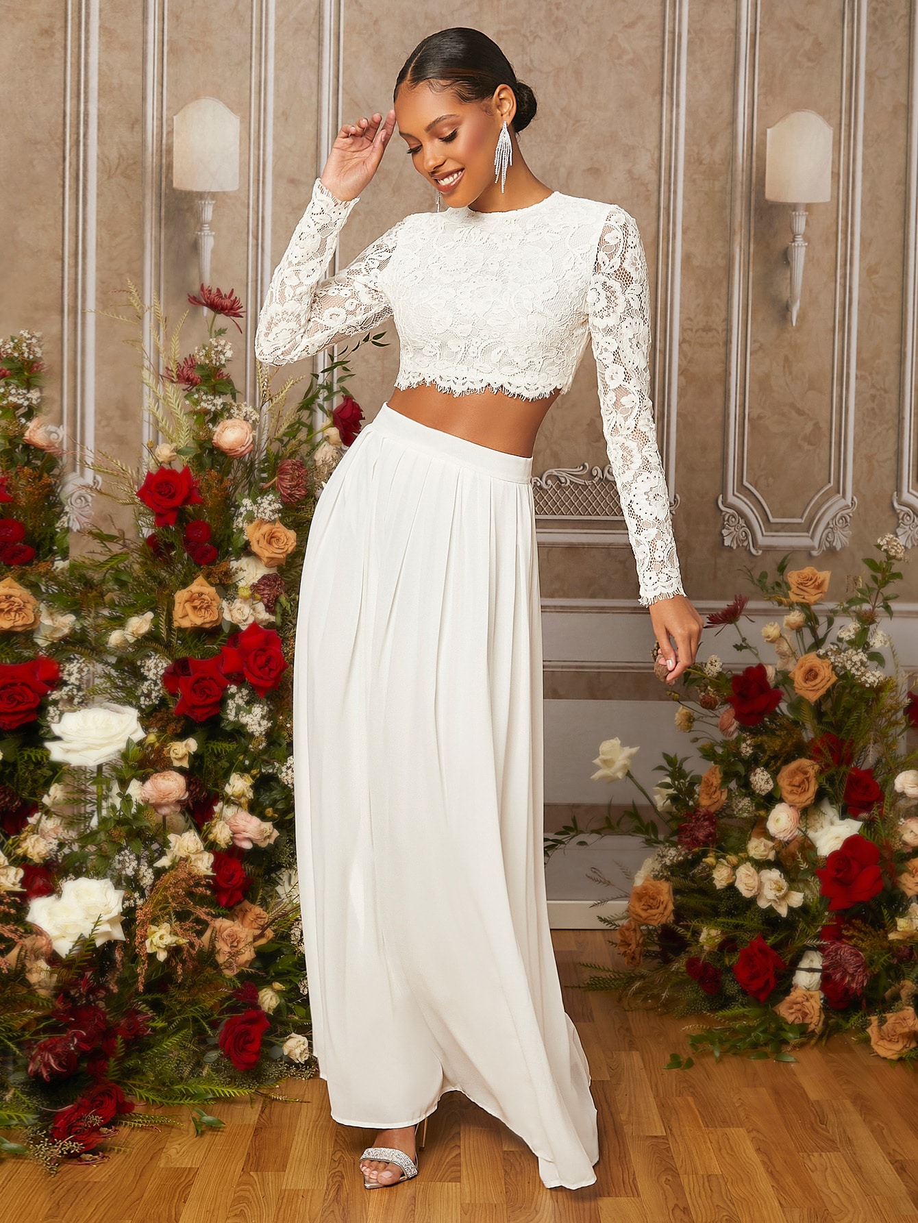 SHEIN Eyelash Lace Crop Top & Skirt