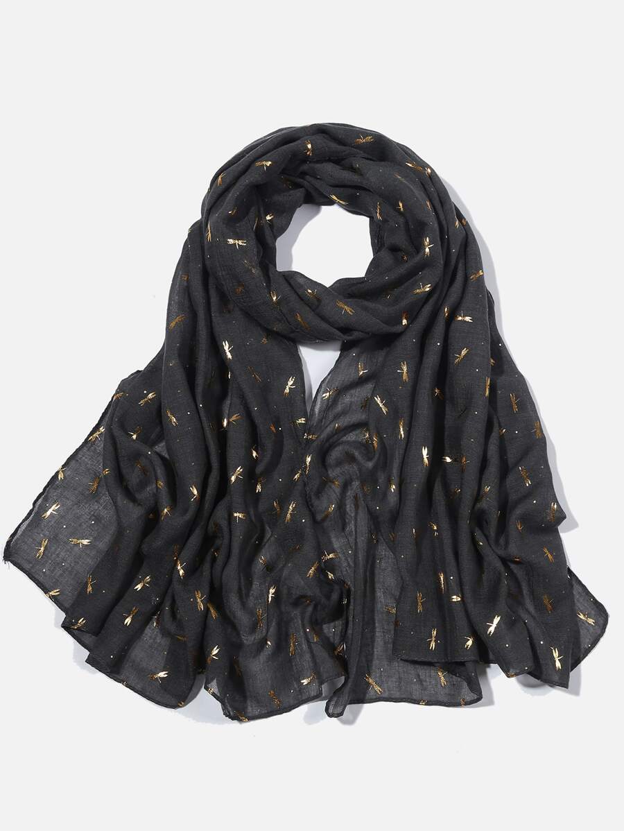 1pc Foil Dragonfly Print Scarf Boho Neckerchief Ideal For Going Out ...