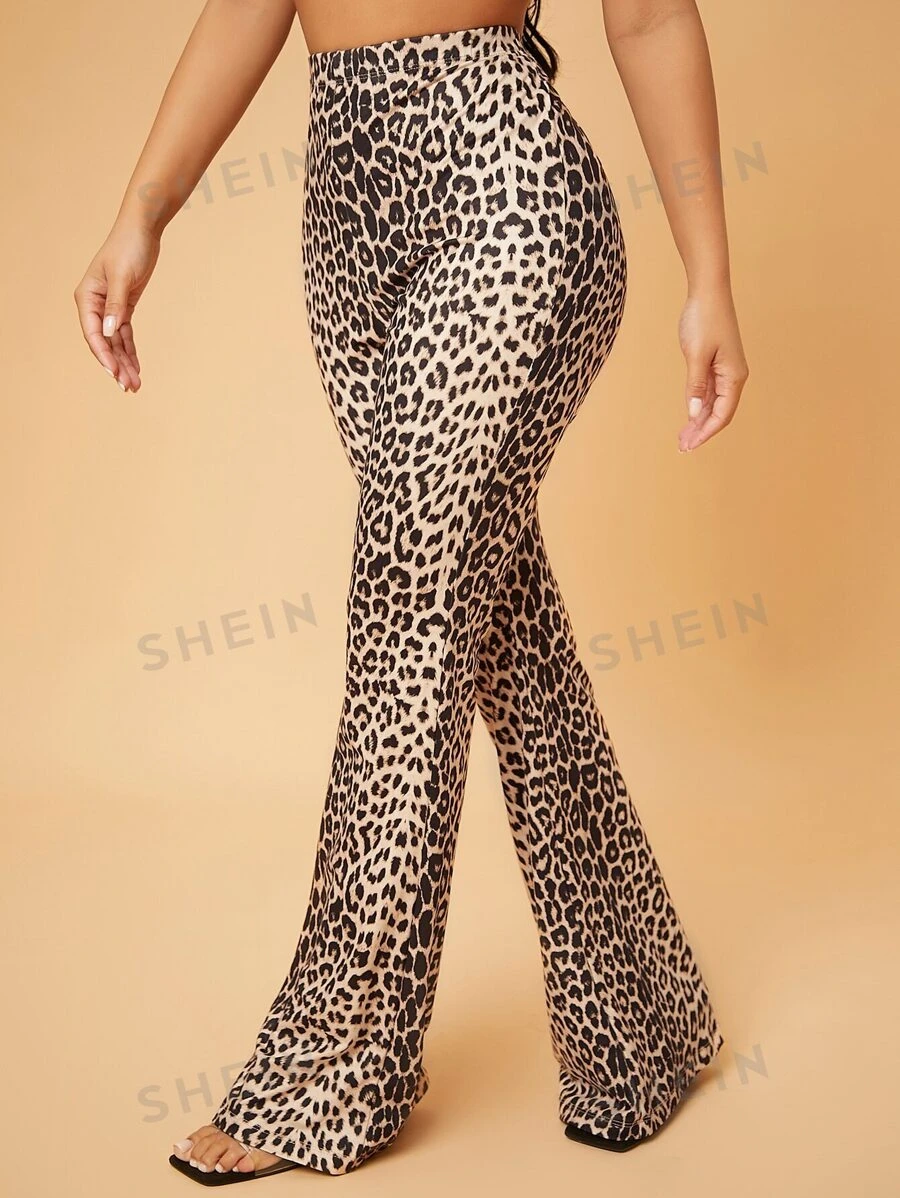 SHEIN SXY High Waist Leopard Print Flared Leg Trousers | SHEIN UK