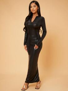 SHEIN SXY Croc Embossed PU Leather Bodycon Dress | SHEIN UK