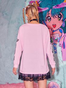 Anime Letter Cartoon Graphic Oversized Tee | SHEIN EUR