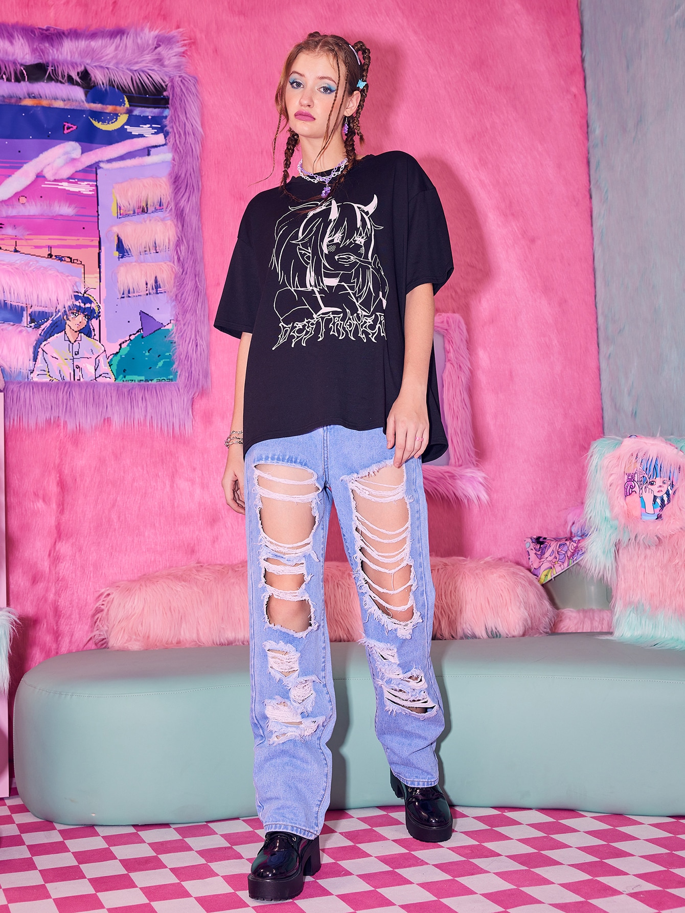 Anime Figure Graphic Oversized Tee | SHEIN UK