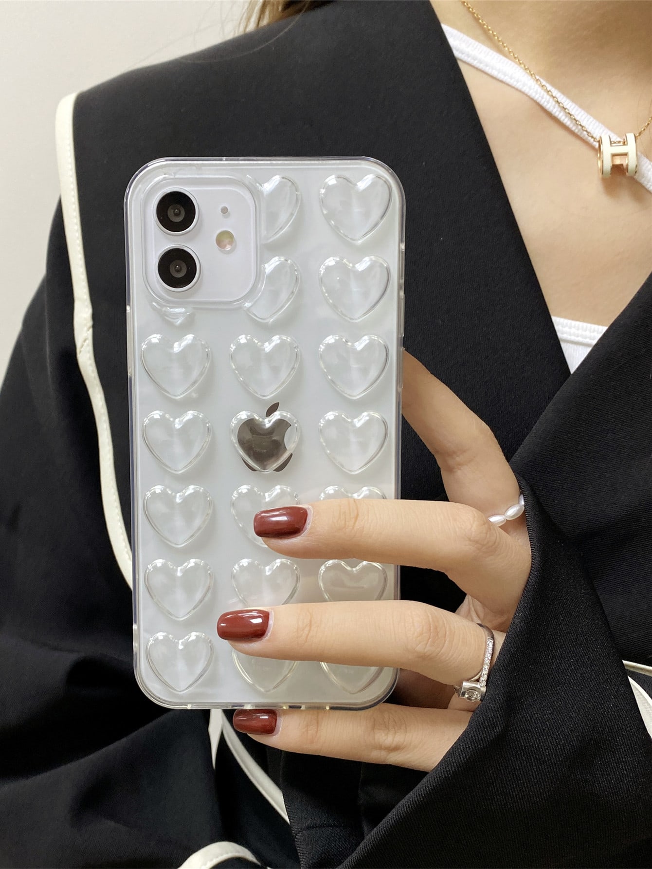 Funda de celular transparente con corazón burbuja
