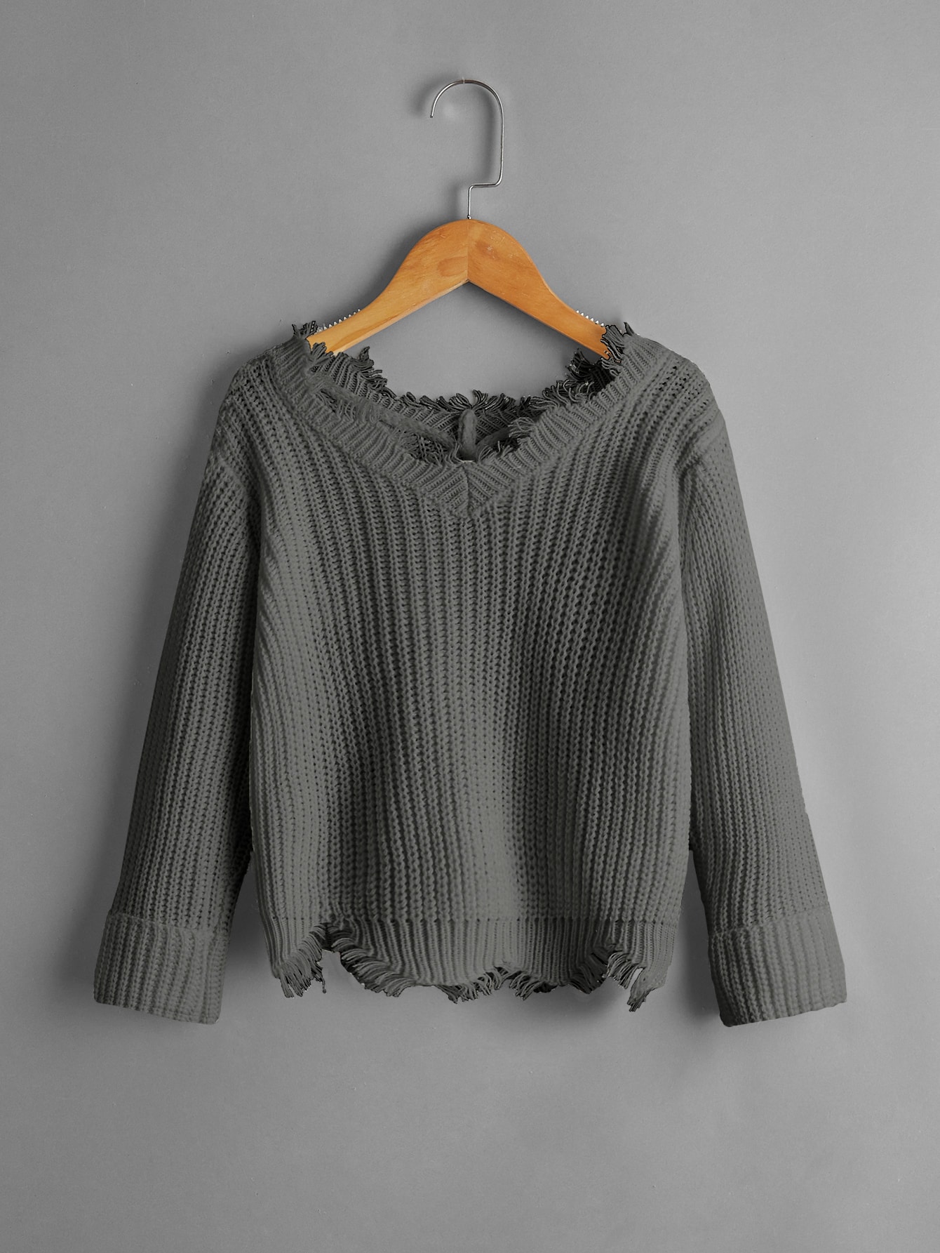 Girls Drop Shoulder Distressed Sweater
