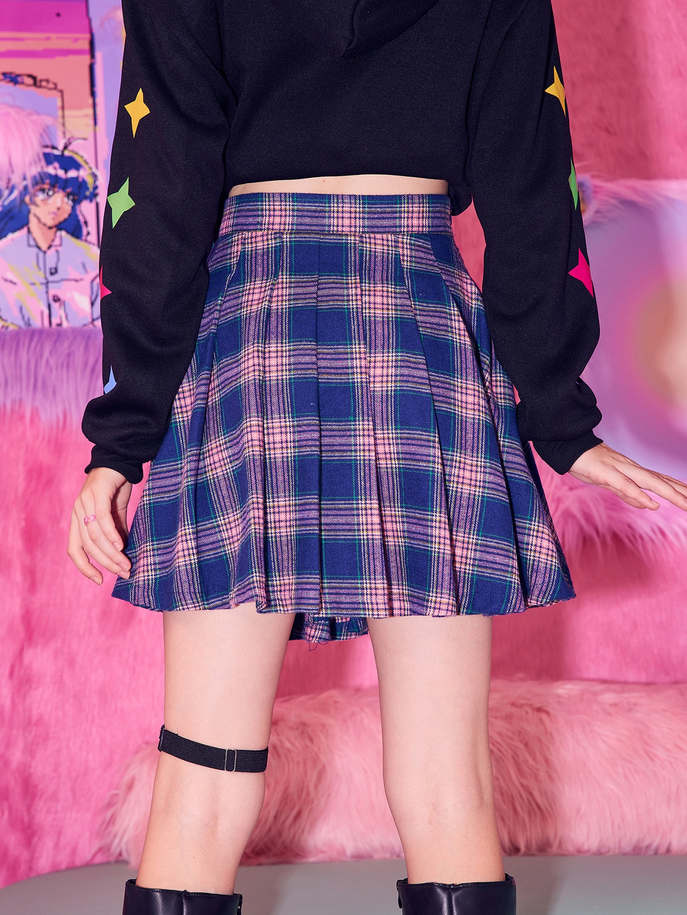 ROMWE Anime Plaid Pleated Skirt | SHEIN UK