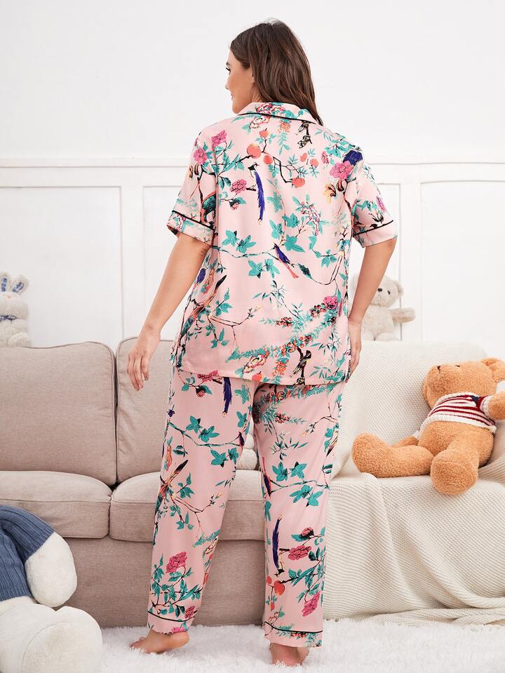 Blue Exotic Flower Print Ladies Pyjamas