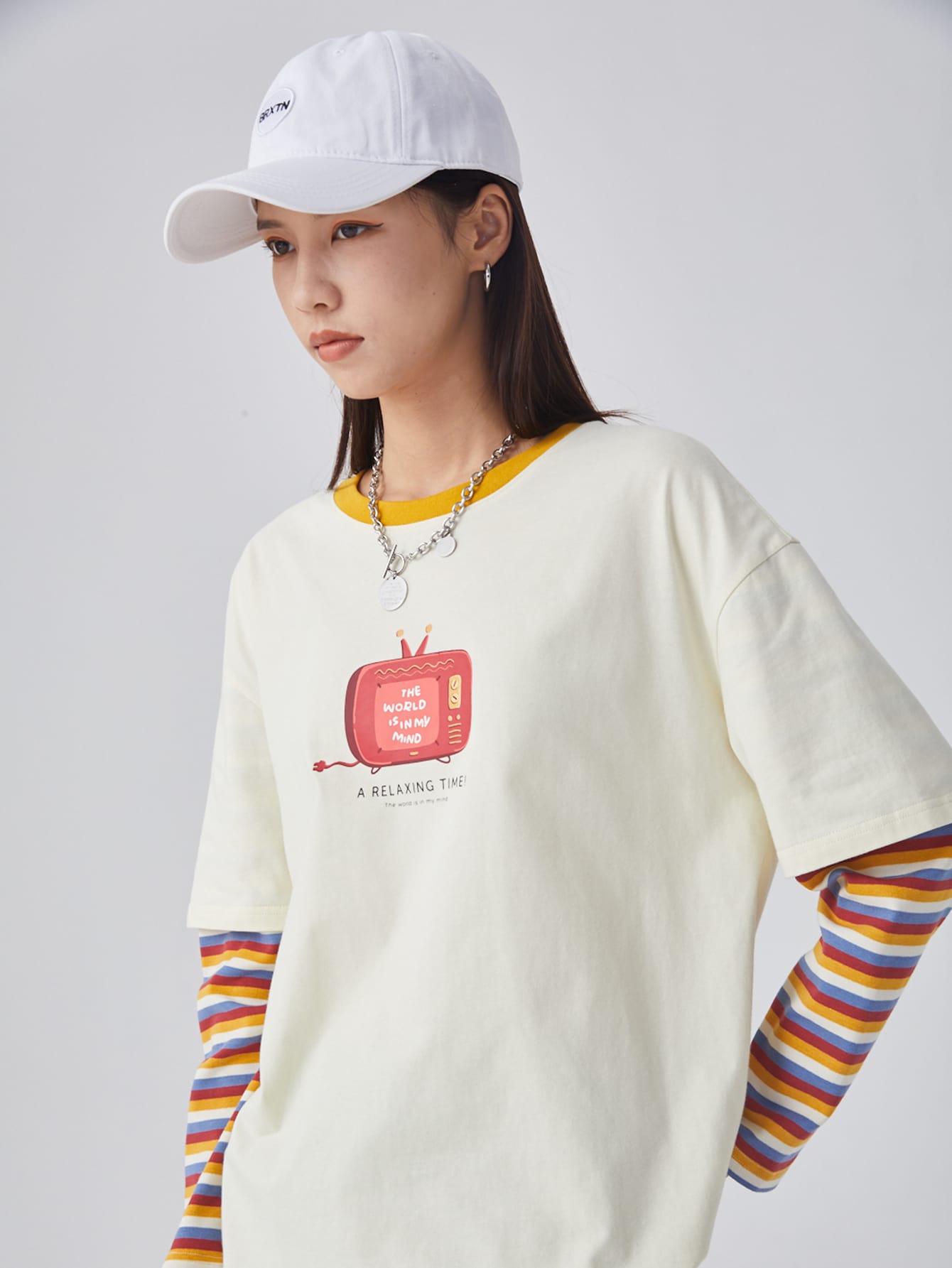 Slogan And Striped Print Drop Shoulder 2 In 1 Tee Shein Eur