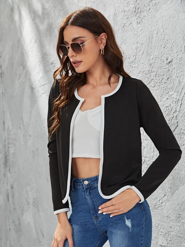 SHEIN Privé Contrast Binding Open Front Blazer | SHEIN USA