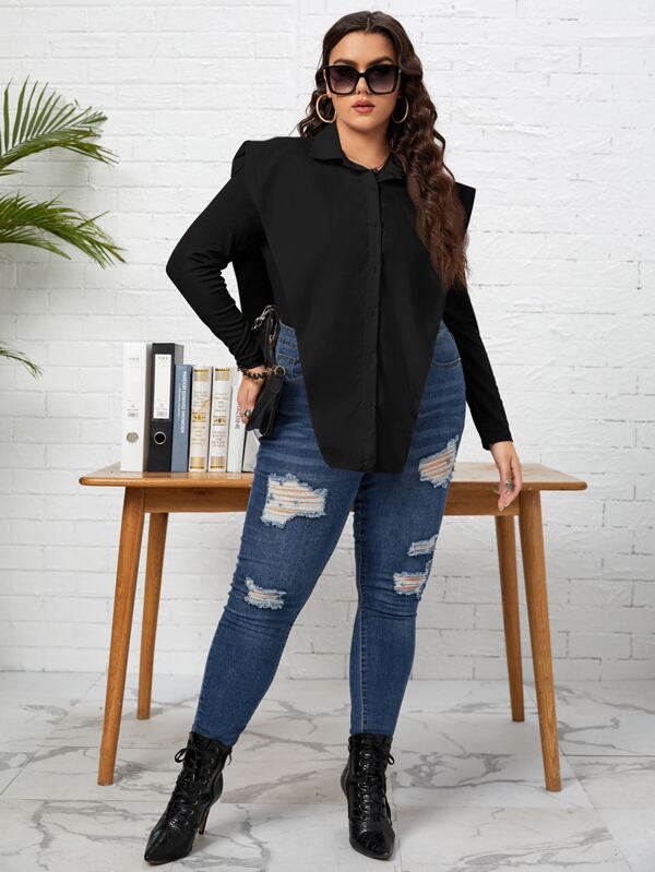 Plus Solid Split Side Blouse | SHEIN USA